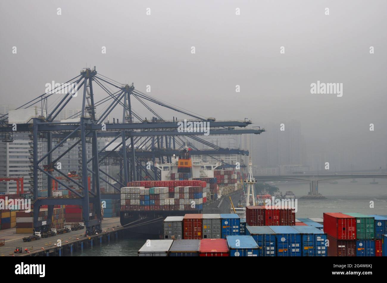industrial port with containers. Container terminal of port Hong Kong ...