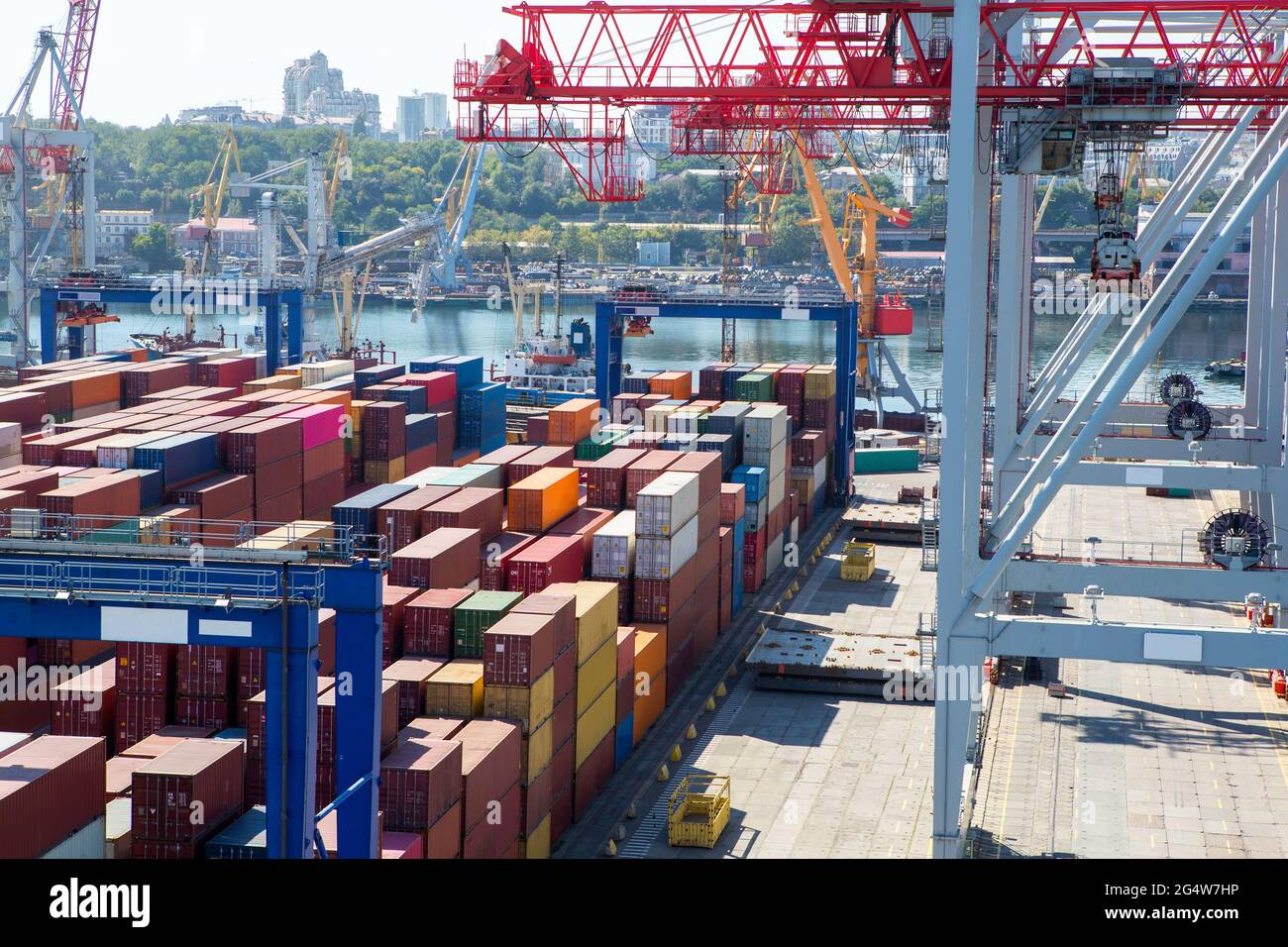 industrial port with containers. Sea port container terminal Stock ...