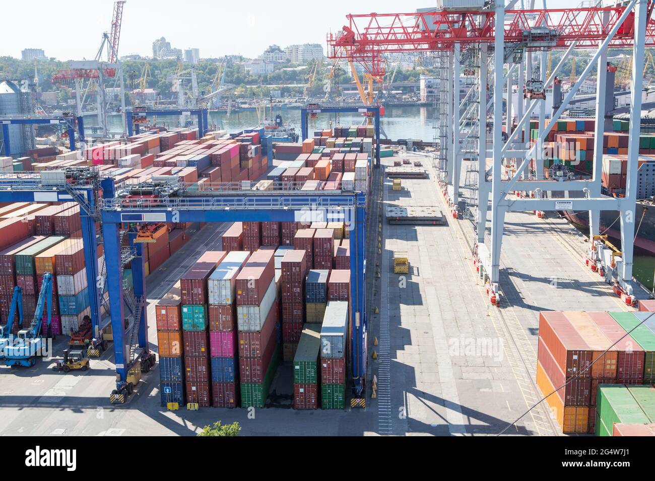 industrial port with containers. Sea port container terminal Stock ...