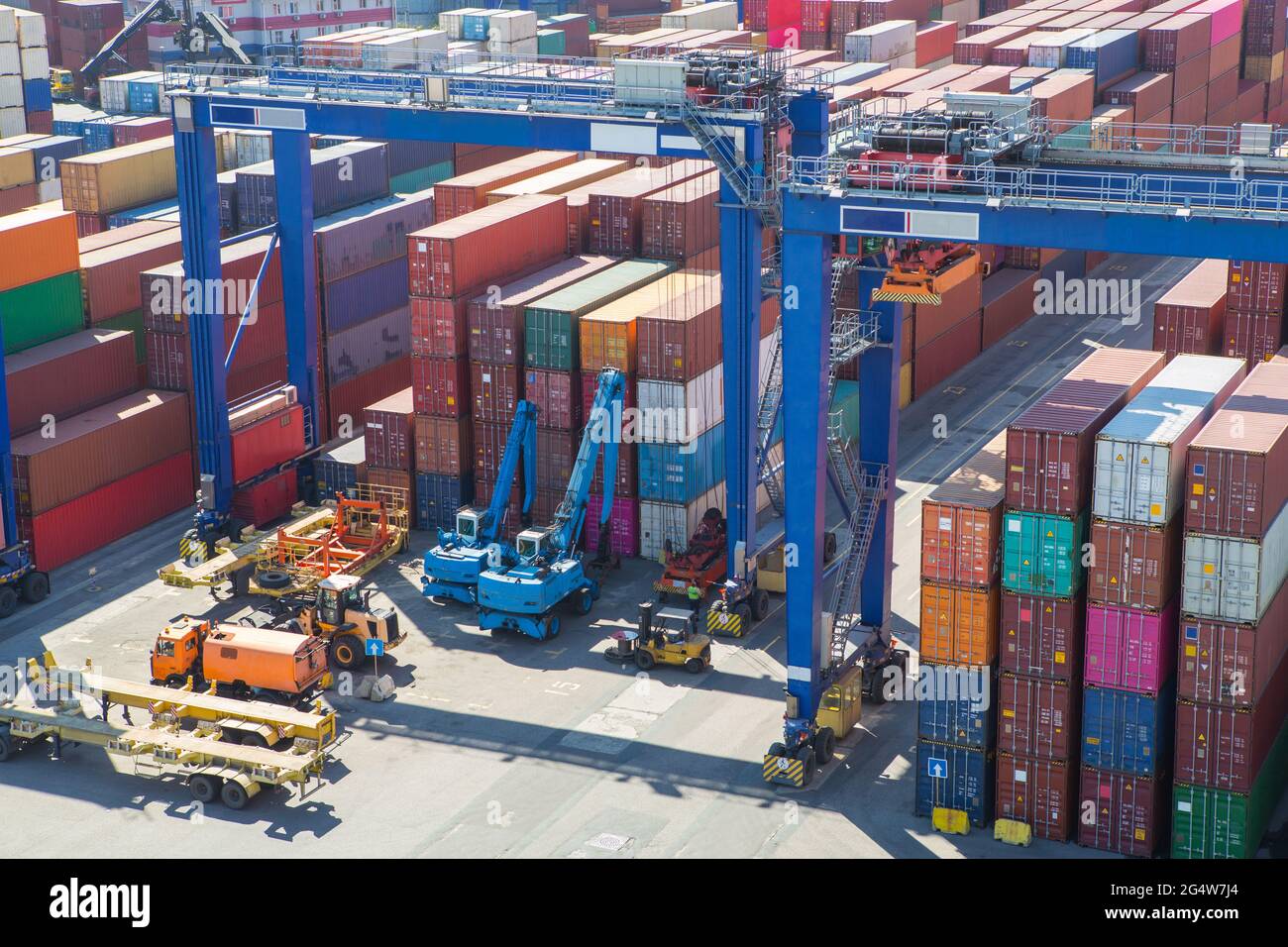 industrial port with containers. Sea port container terminal Stock ...