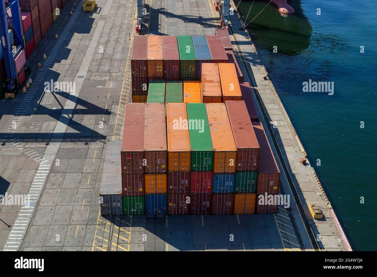 industrial port with containers. Sea port container terminal Stock ...