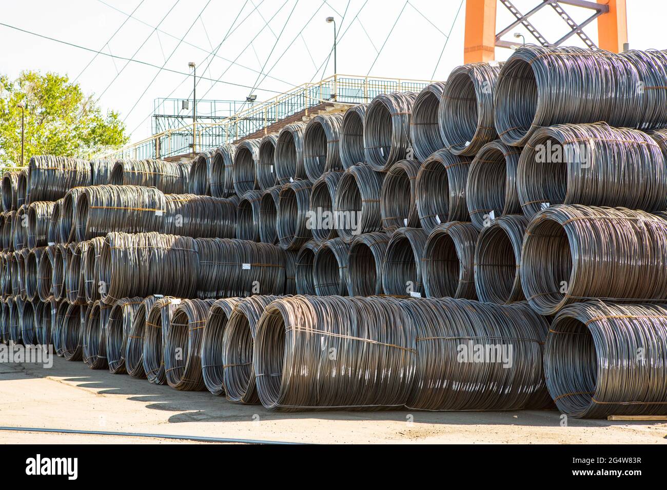 cargo steel wire in the port closeup Stock Photo - Alamy
