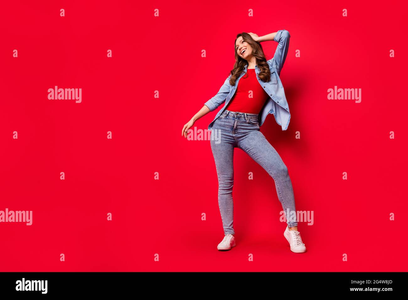 Full length body size photo of woman dancing at party chilling laughing ...