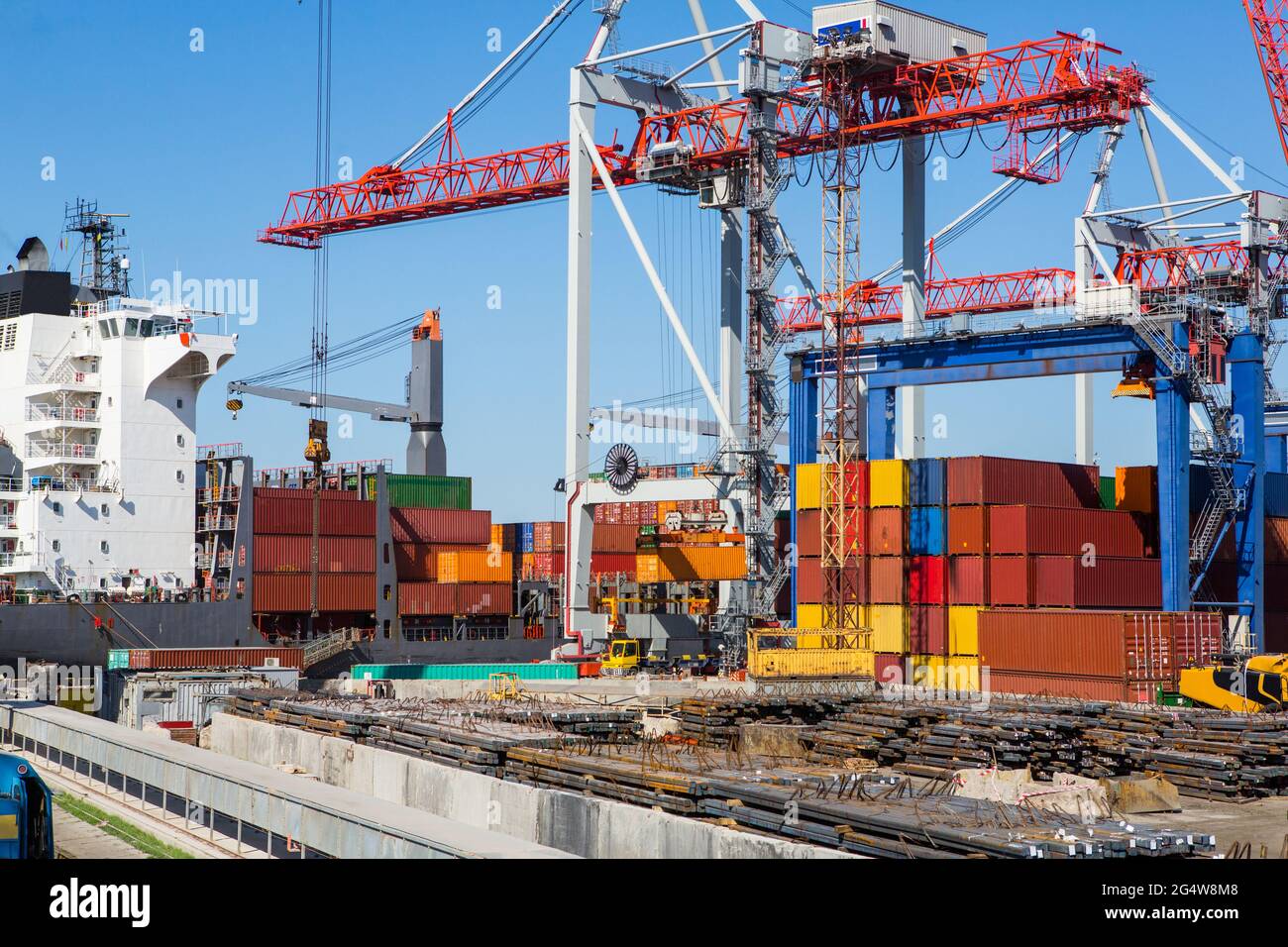 industrial port with containers. Sea port container terminal Stock ...