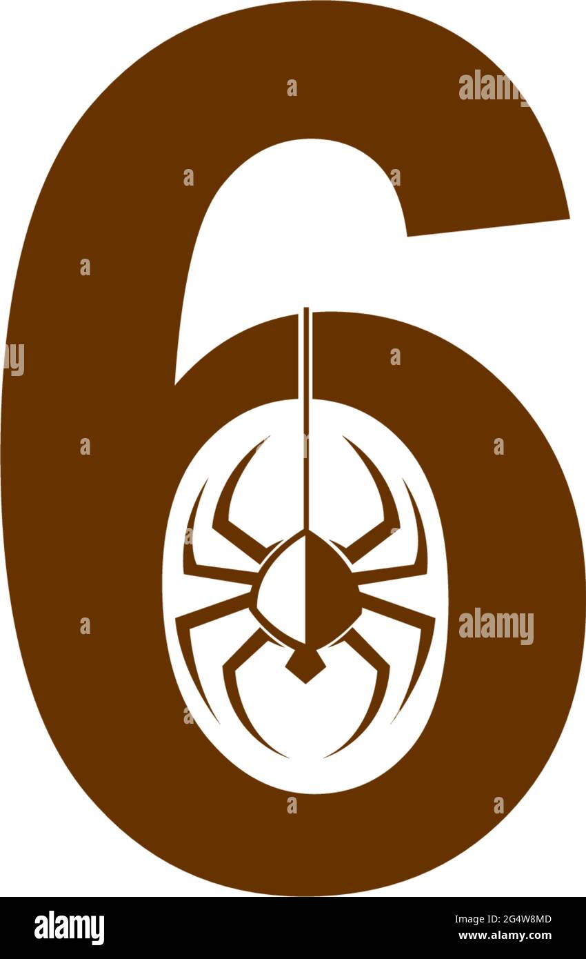 Number 6 with spider icon logo design template vector Stock Vector ...