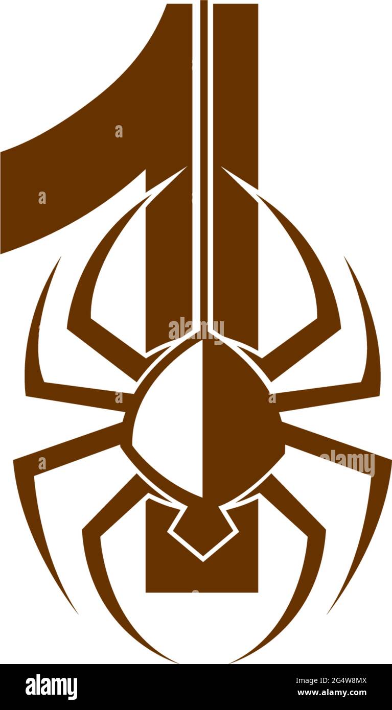 Number 1 with spider icon logo design template vector Stock Vector ...