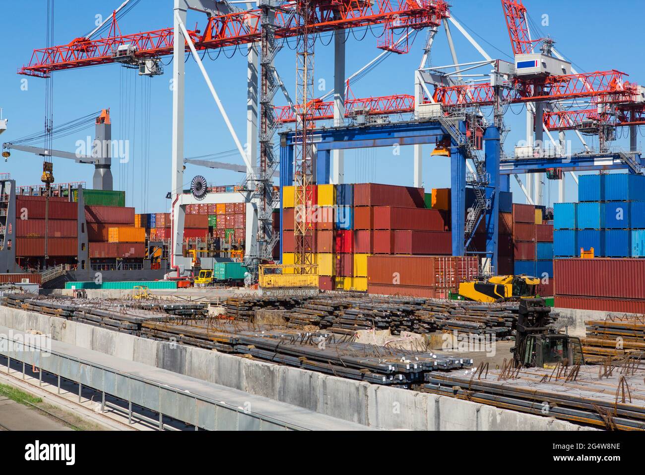 industrial port with containers. Sea port container terminal Stock ...
