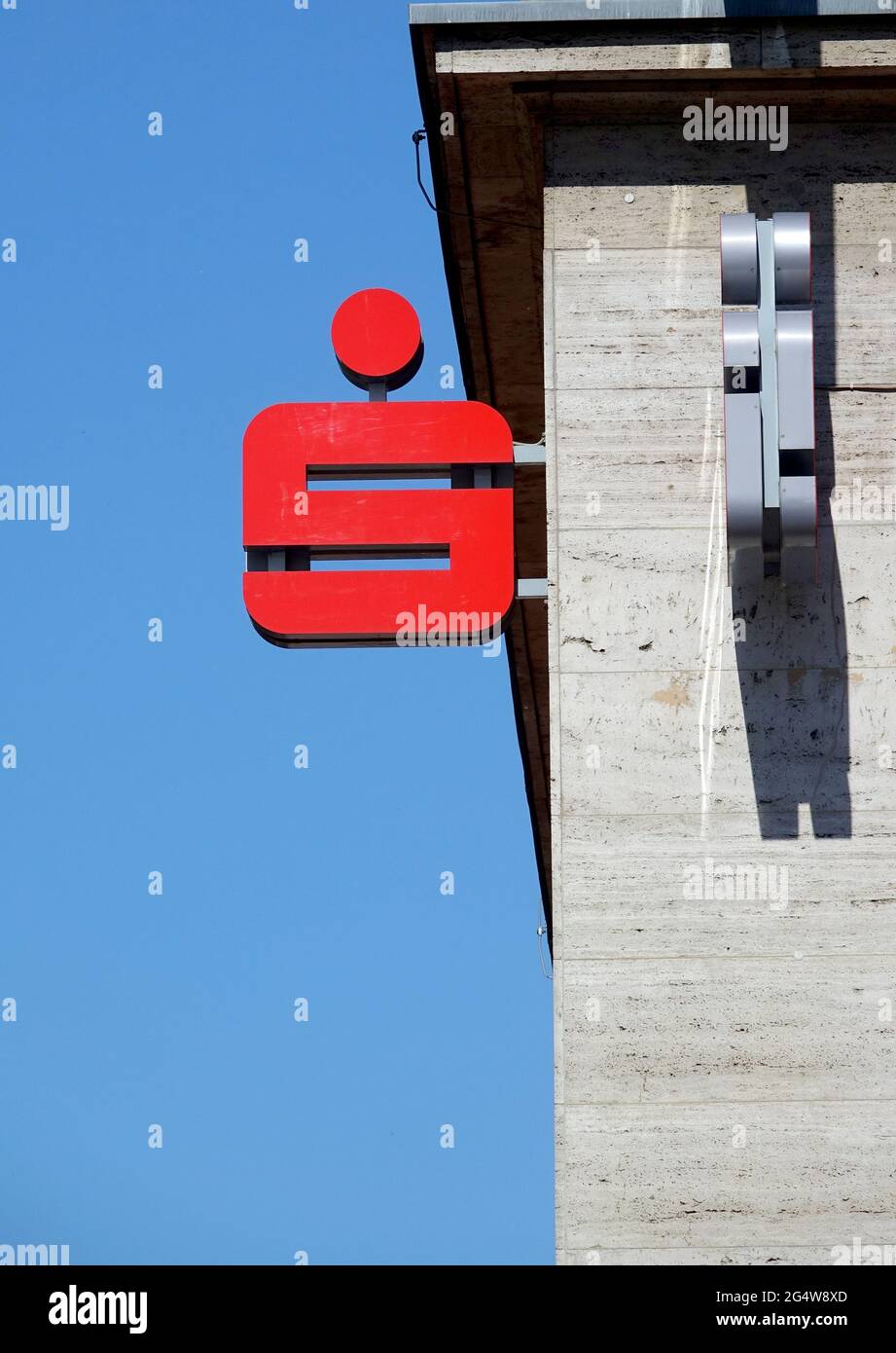 Berlin, Germany. 14th June, 2021. The logo of the Sparkasse on the wall ...