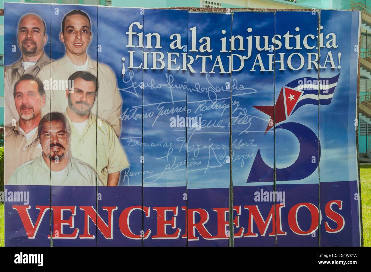 Billboard of the Cuban Five, also known as the Miami Five (Gerardo ...