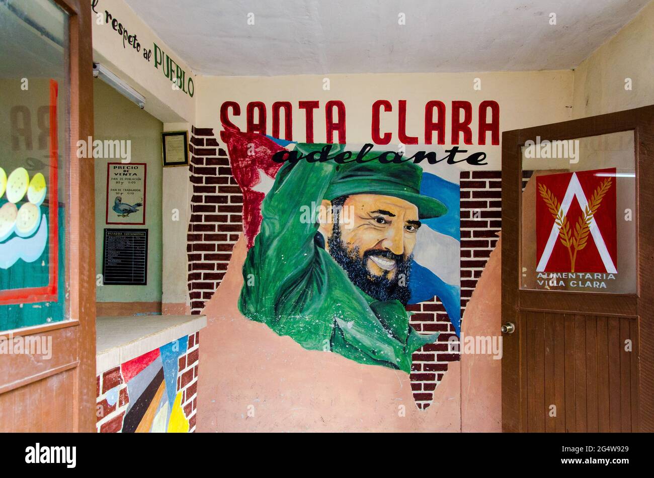 Painting of Fidel Castro in bakery, Cuba Stock Photo - Alamy