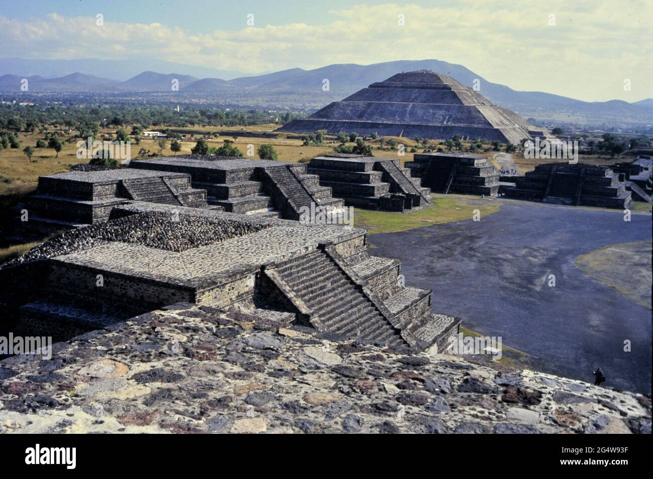 panoramic view of the temple of the moon and sun in mexico city Stock ...