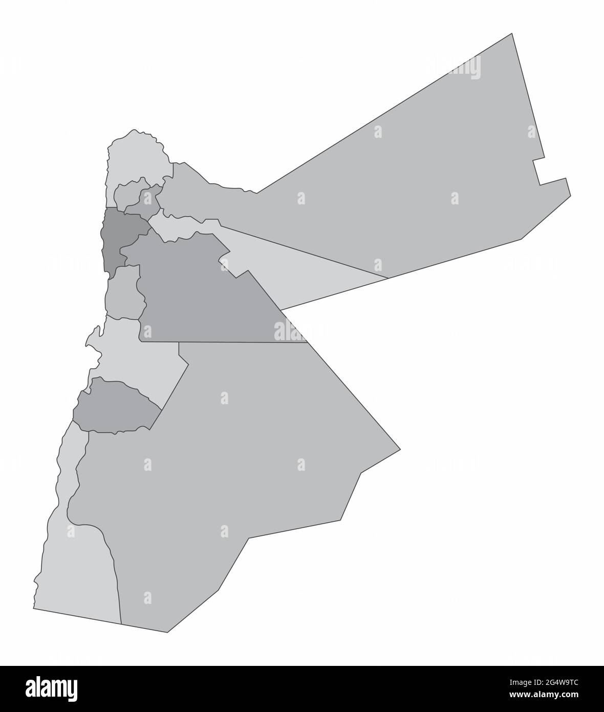 Jordan administrative grayscale map isolated on white background Stock ...