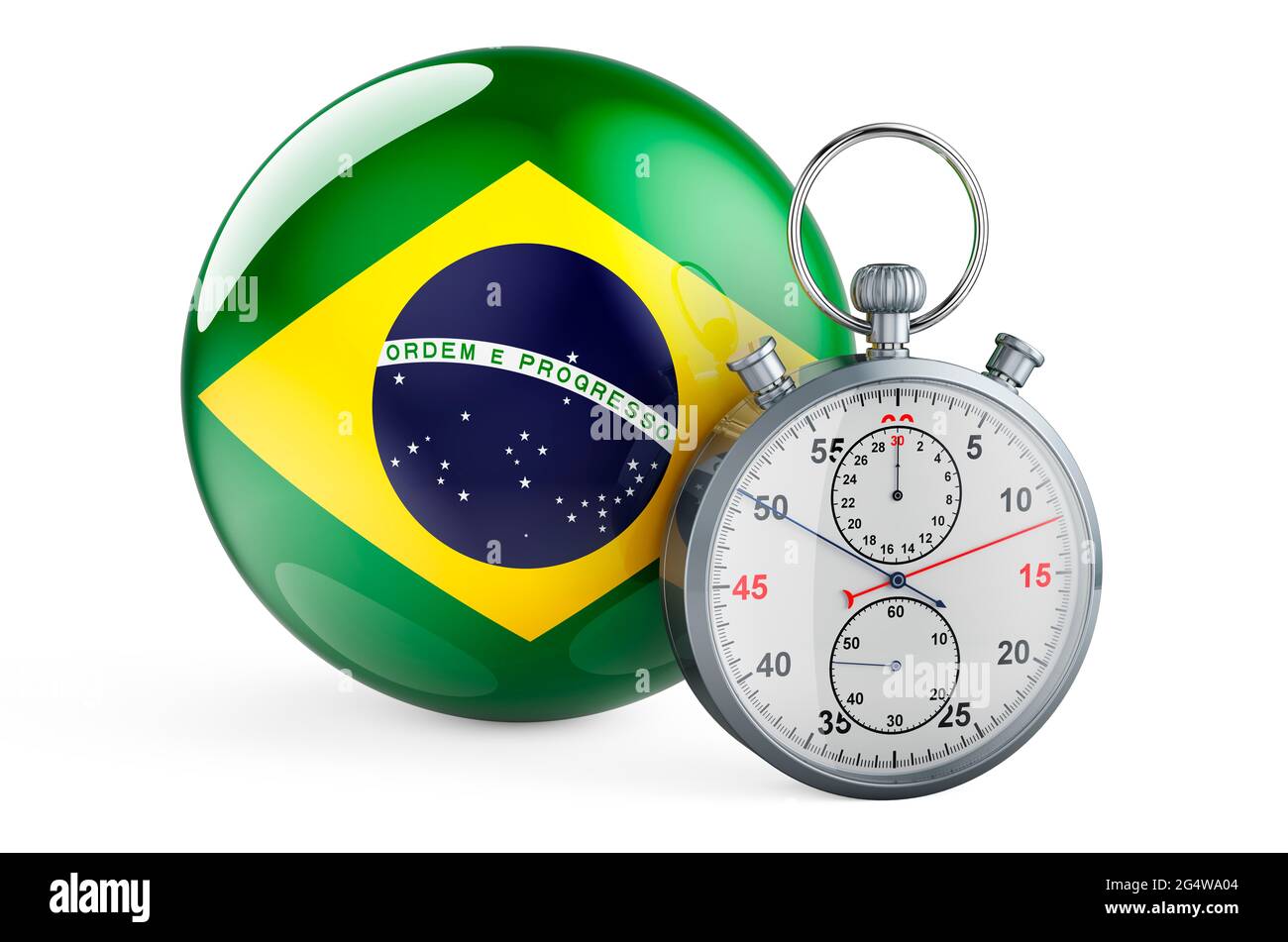 Stopwatch with flag of Brazil, 3D rendering isolated on white ...