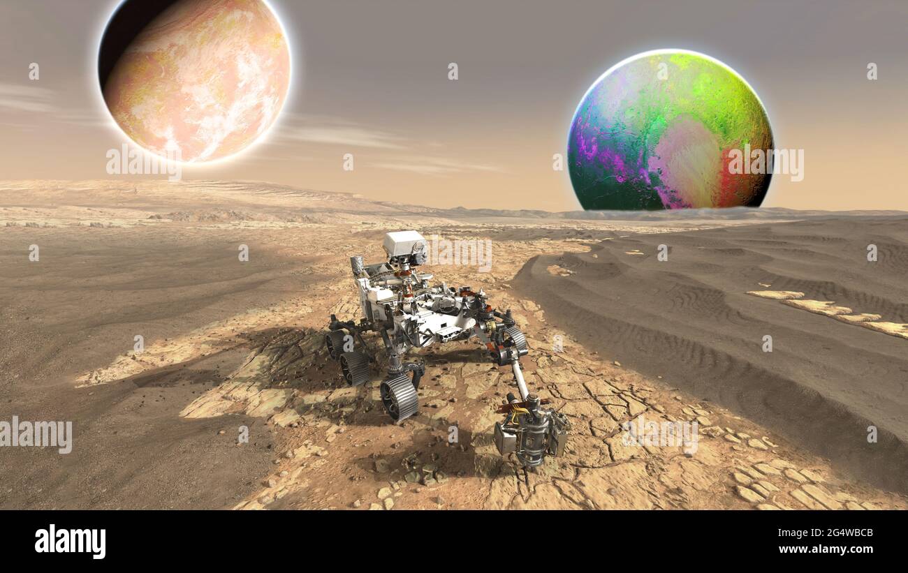 futuristic mars rover exploring vasts of red planet. elements of this ...