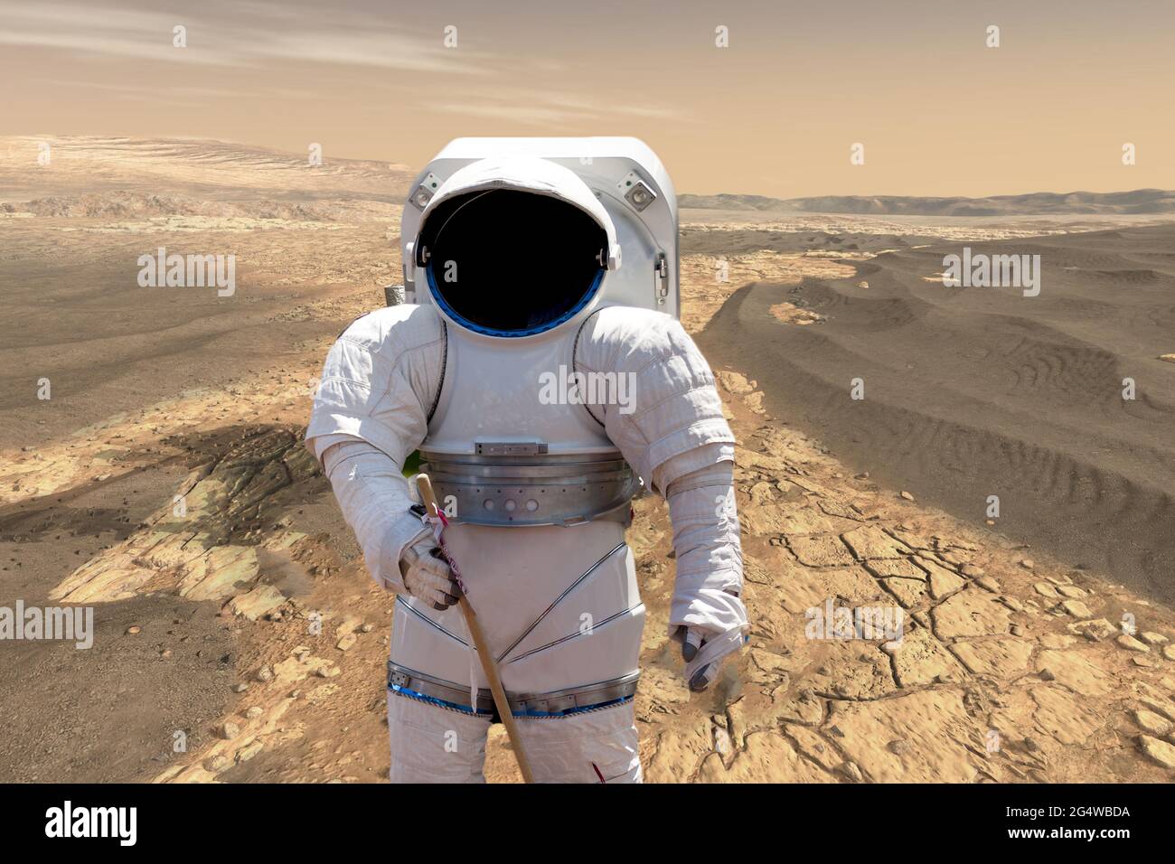 astronaut doing his mission land on planet mars. solar system. elements ...