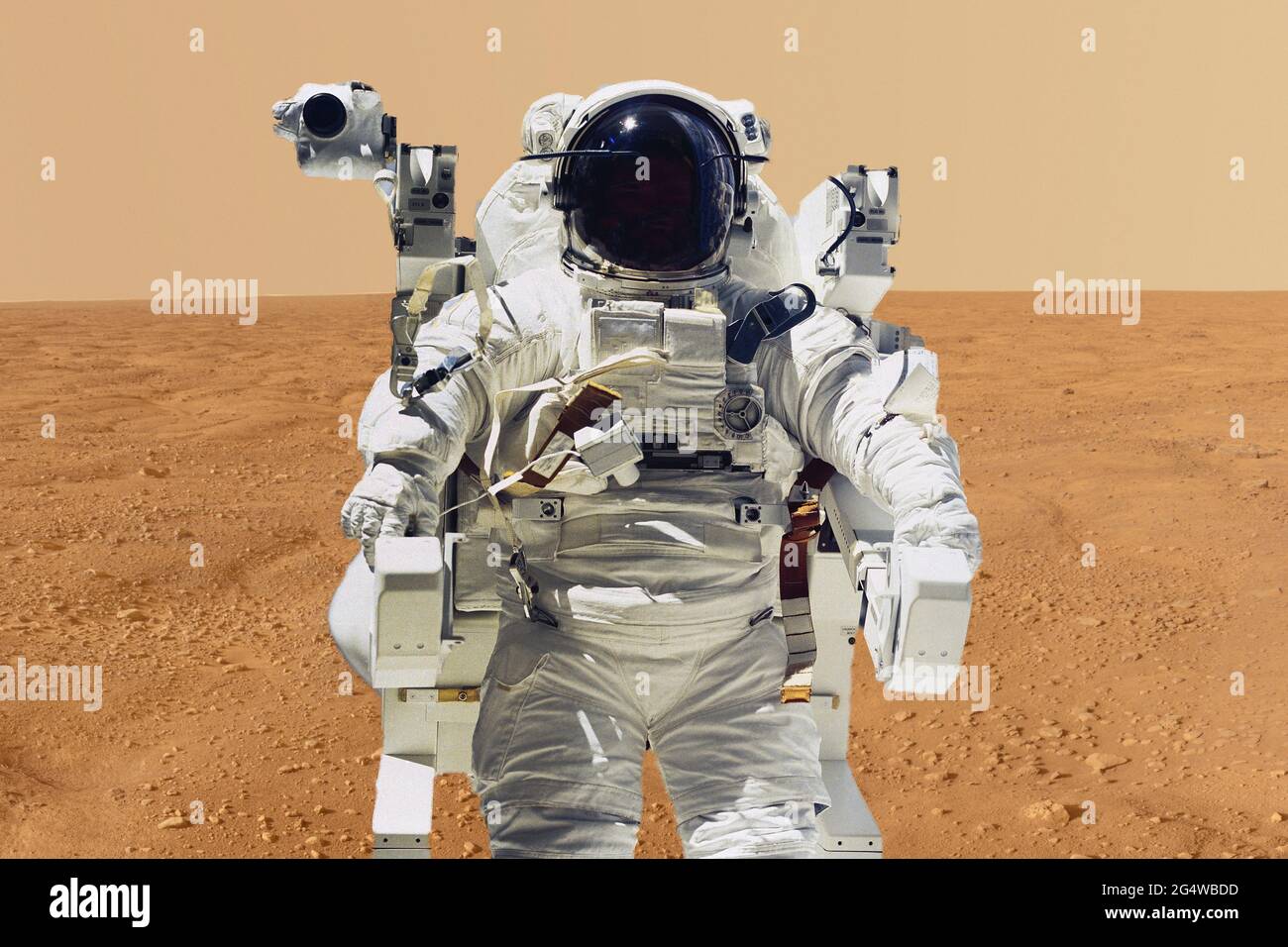 astronaut doing his mission land on planet mars. solar system. elements ...