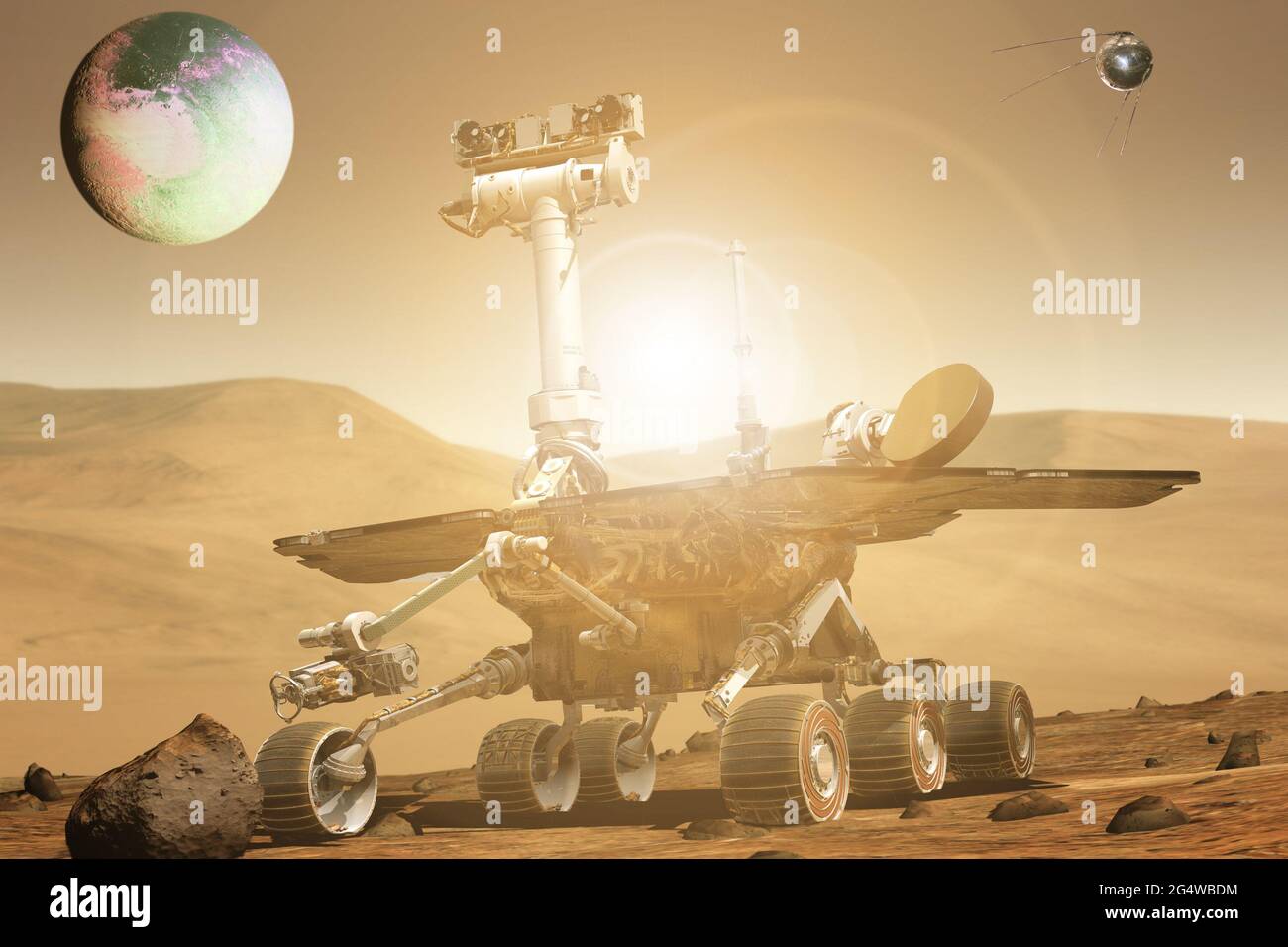 futuristic mars rover exploring vasts of red planet. elements of this ...