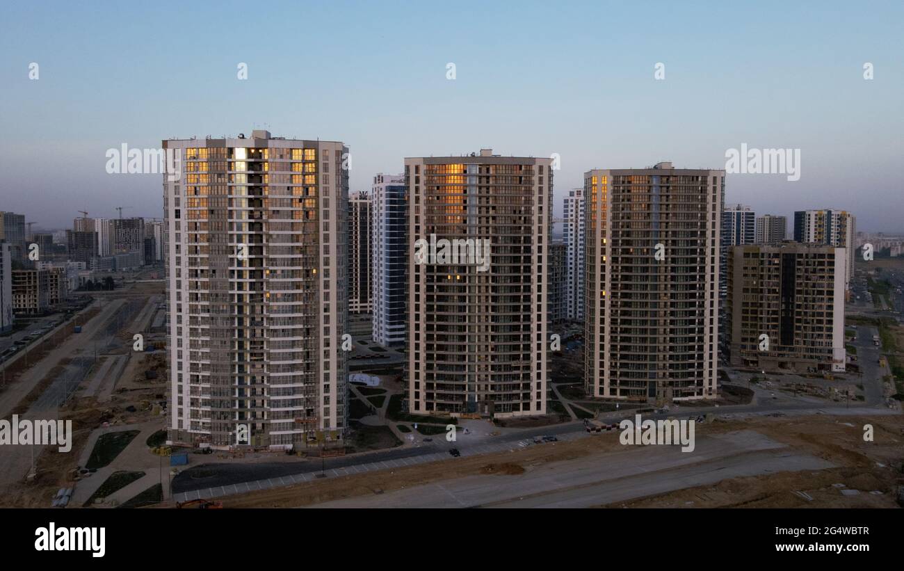 Construction of a new city block. New construction of modern multi ...