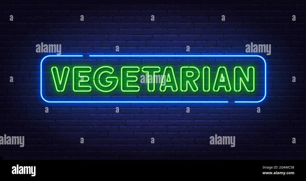 Vegetarian neon sign in frame on brick wall background Stock Vector ...