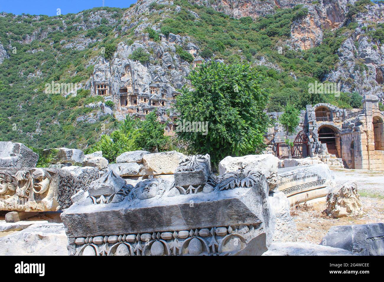 Ancient tombs by Lycians in Fethiye, archeology and travel concept ...