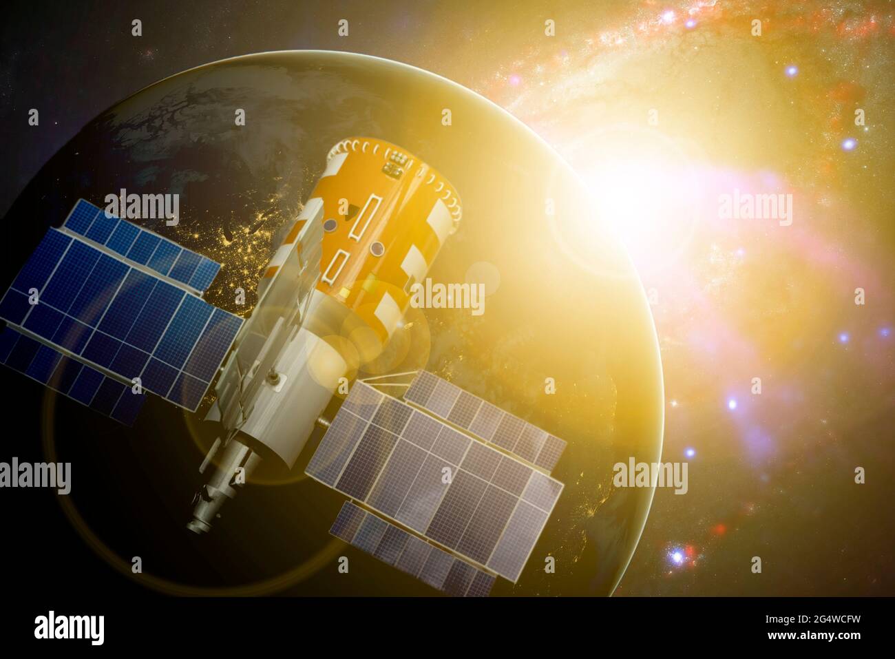 space satellite in outer space orbiting the earth. Elements of this ...