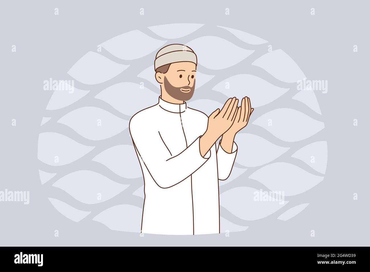 Muslim religion and rituals concept. Young smiling arab man cartoon ...