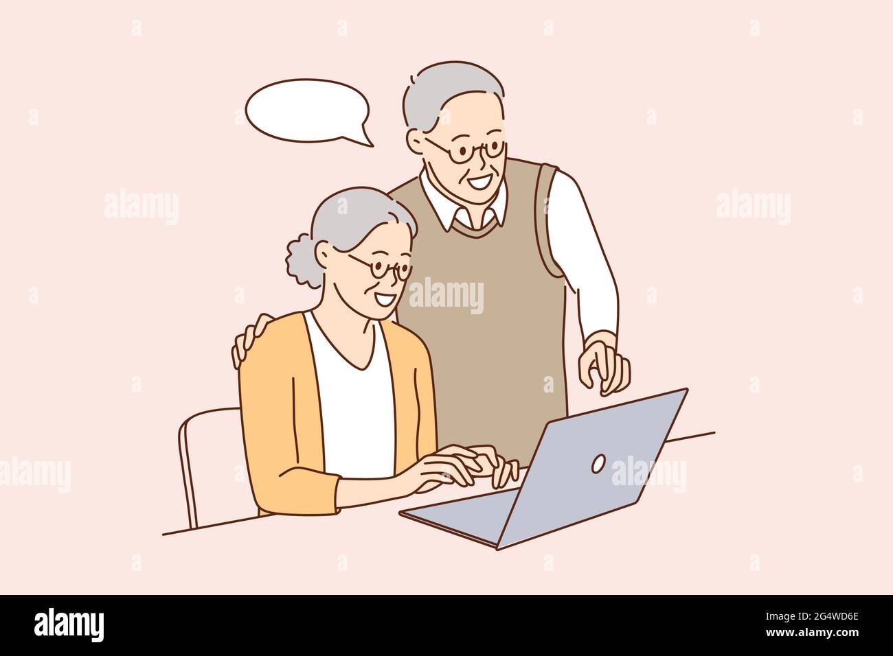 Senior people and technologies concept. Positive mature elderly couple ...
