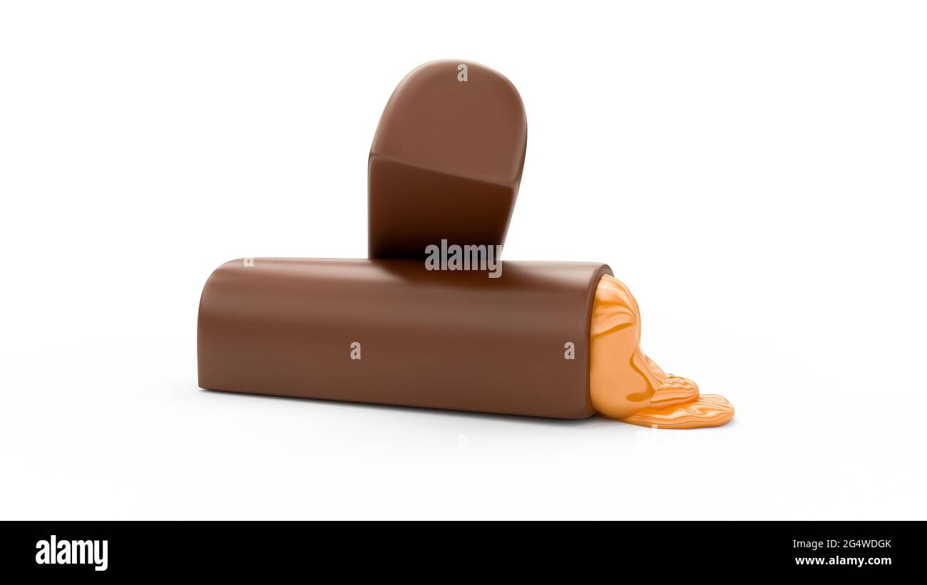 Illustration of chocolate stick bars with caramel filling on an ...