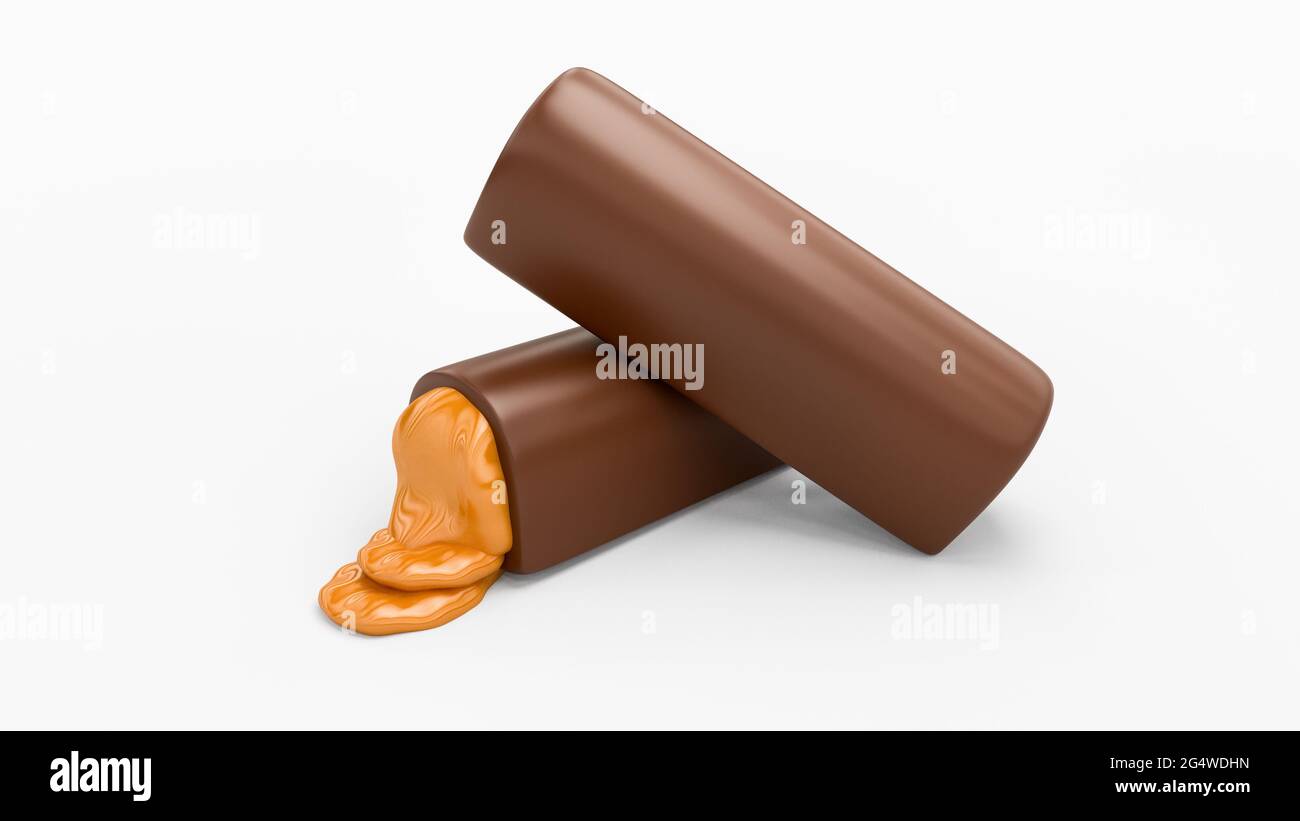 Illustration of chocolate stick bars with caramel filling on an ...