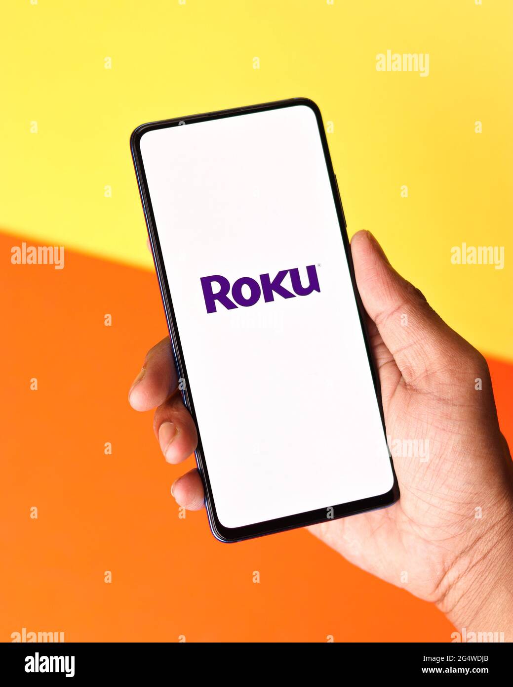 Roku tv logo on phone screen stock image Stock Photo - Alamy