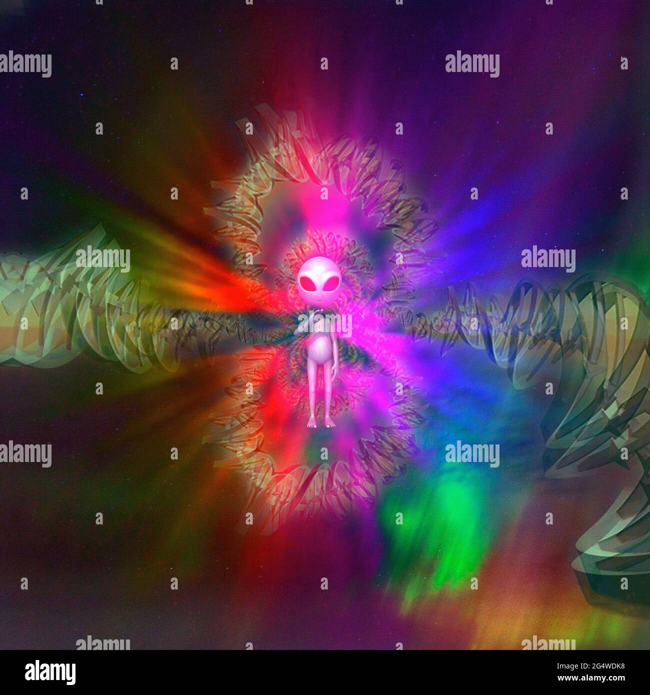 Alien and DNA strand fractal composition. 3D rendering Stock Photo - Alamy