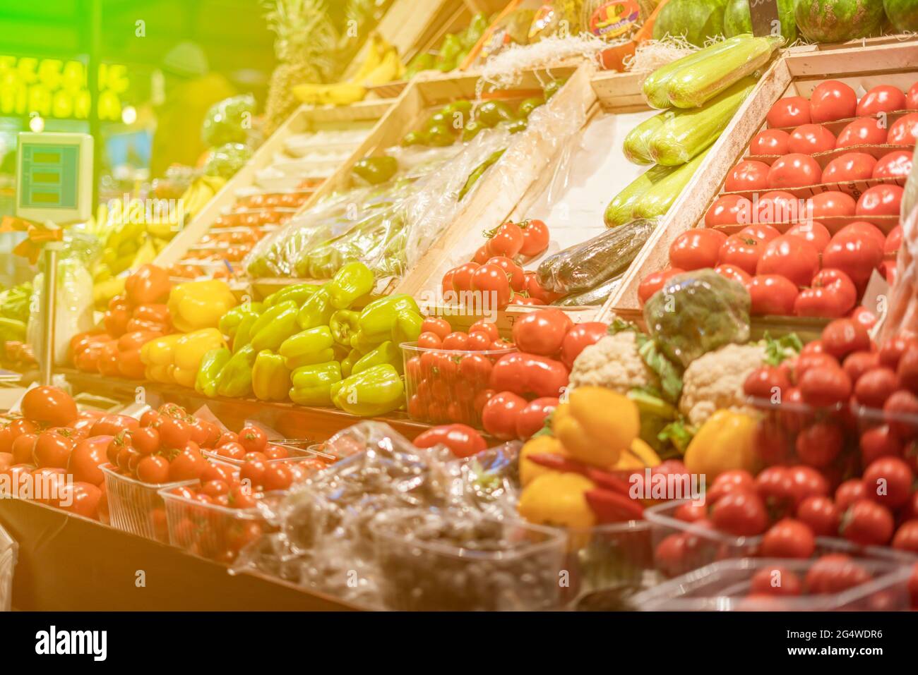 farmer counter with natural production in a market Stock Photo - Alamy