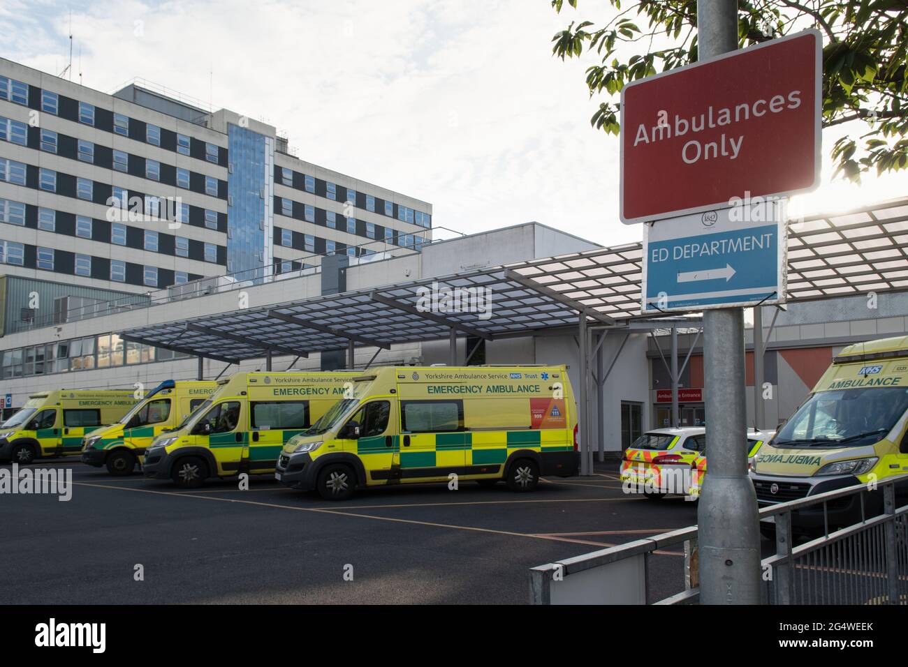 Ambulances outside of A&E department of Barnsley NHS Hospital in ...