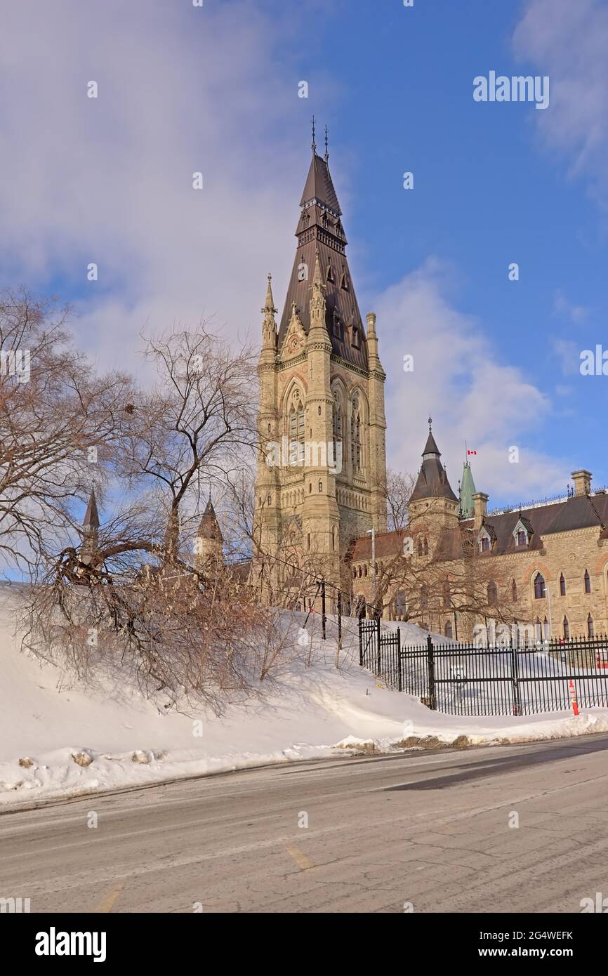 Tower of a gothic revival government building on Pariament hill, Ottawa ...