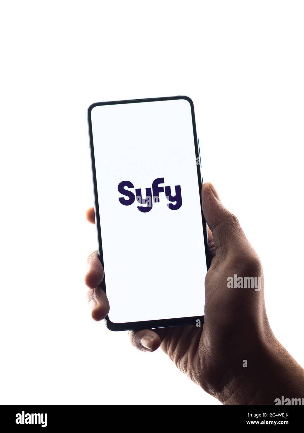 Syfy tv logo on phone screen stock image Stock Photo - Alamy