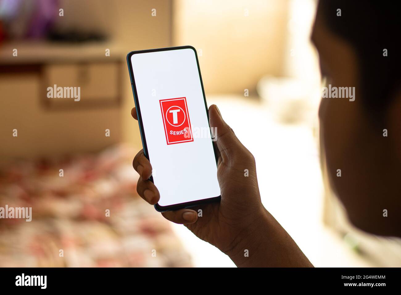 T-Series logo on phone screen stock image Stock Photo - Alamy