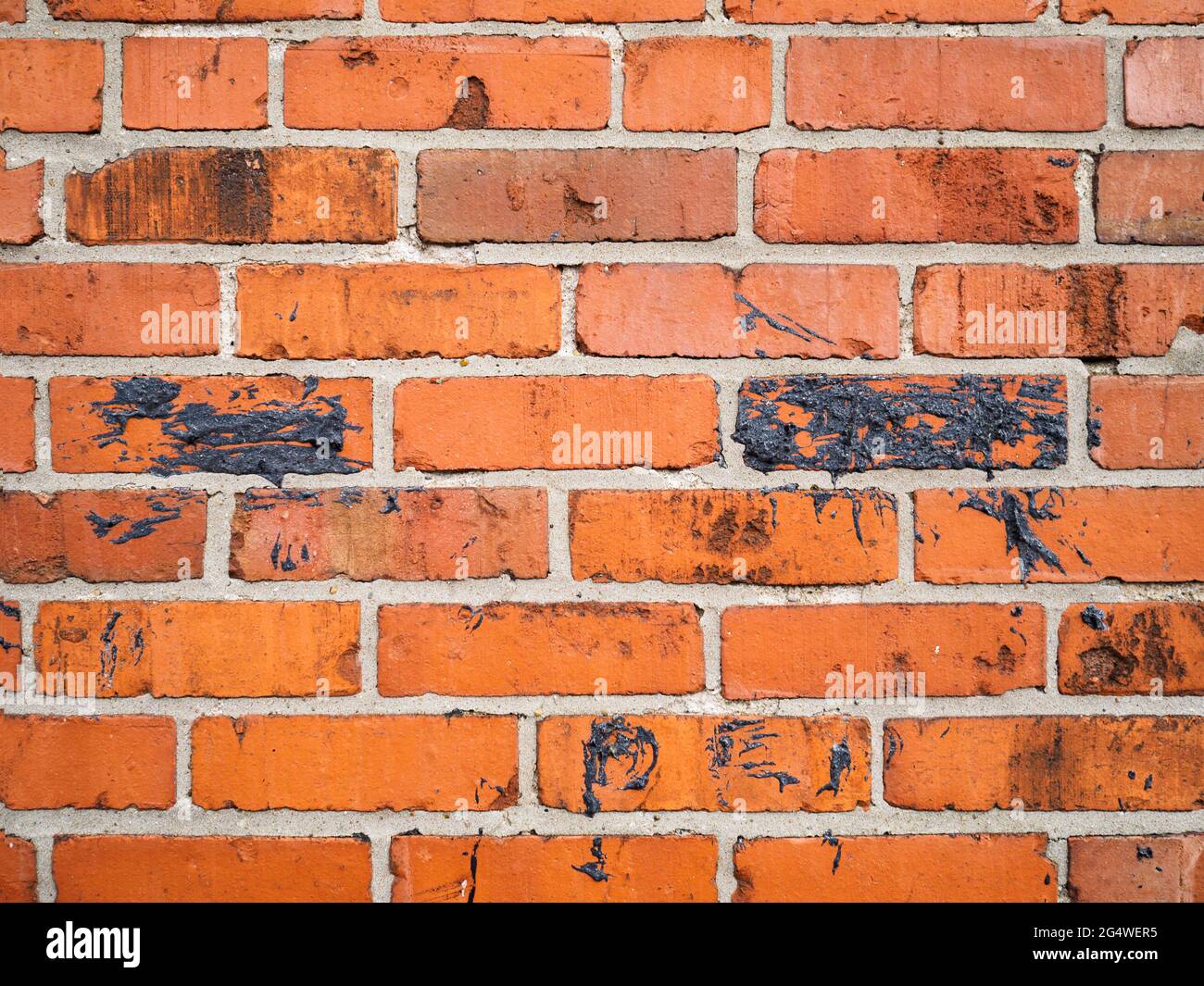 Square red orange brick wall horizontal abstract background with black ...