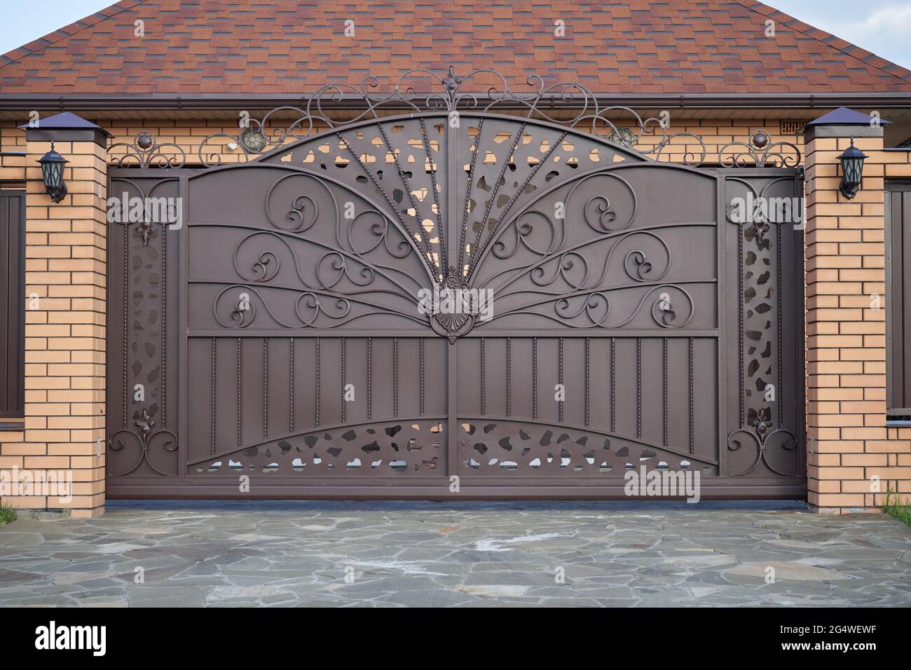 Luxury metal wrought side sliding gates with ornate elements Stock ...
