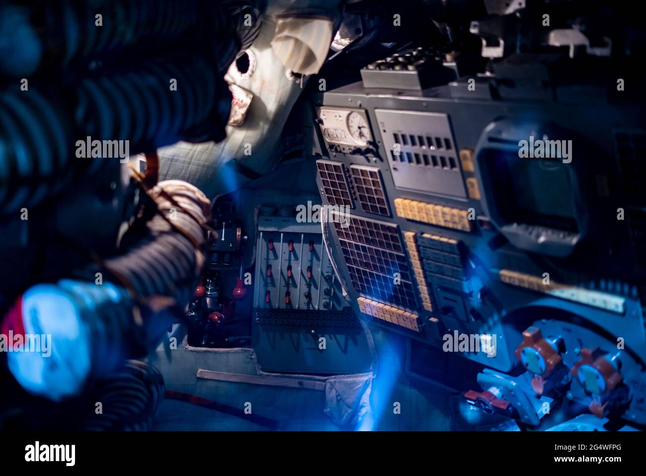 space station interior. close up space shuttle details inside Stock ...