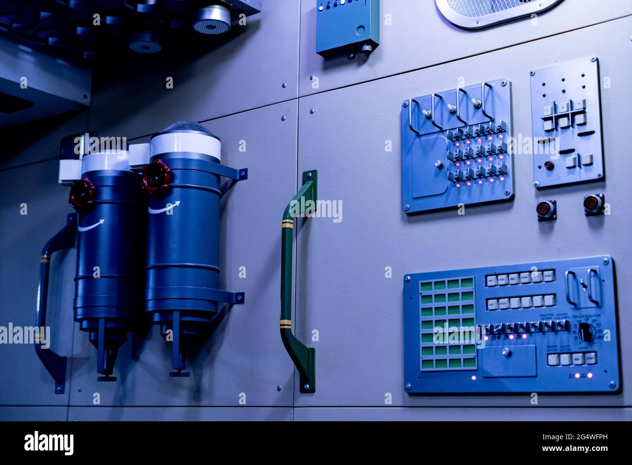 space station interior. close up space shuttle details inside Stock ...