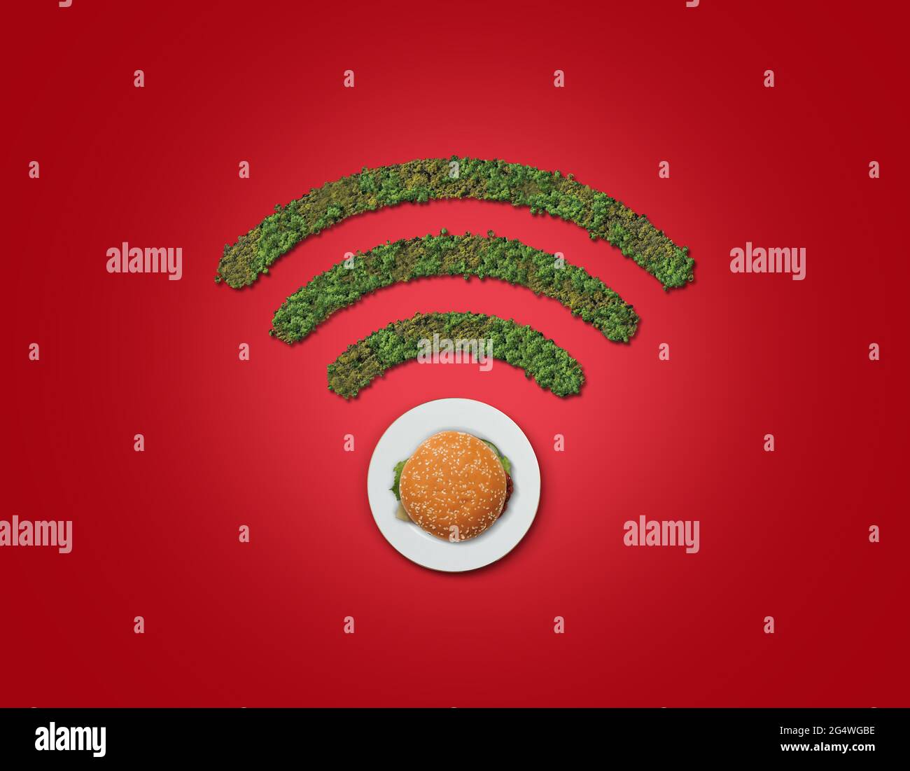 Restaurant free WiFi Concept. Burger isolated with 3D forest shape Wi ...