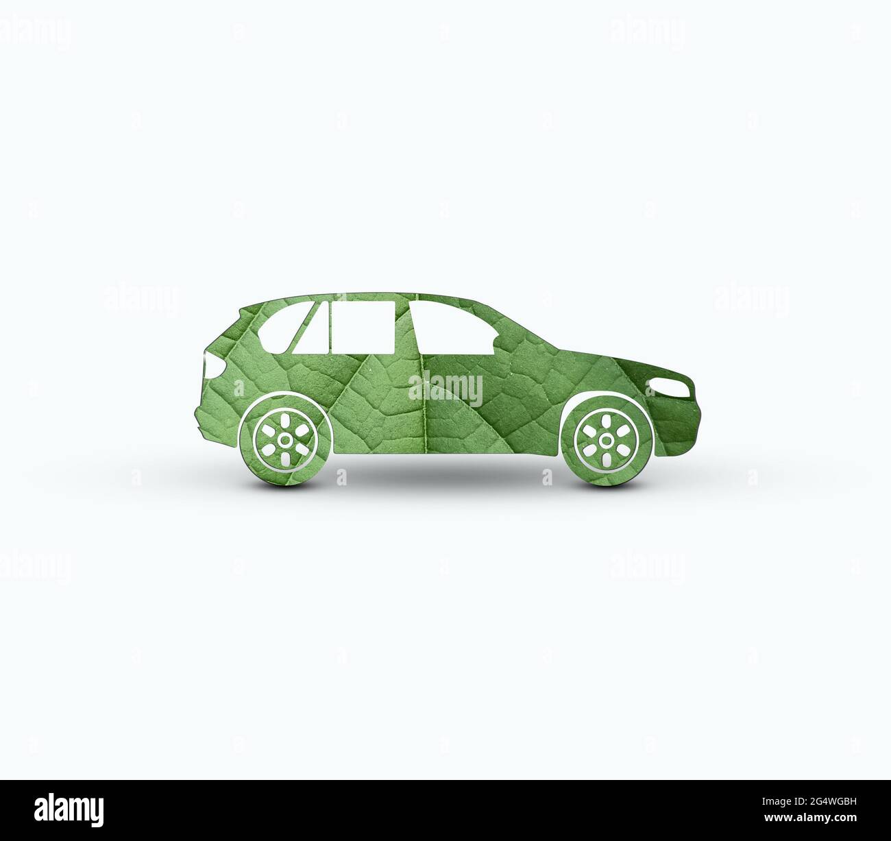 3D Green electric car concept. Eco-friendly transport concept ...