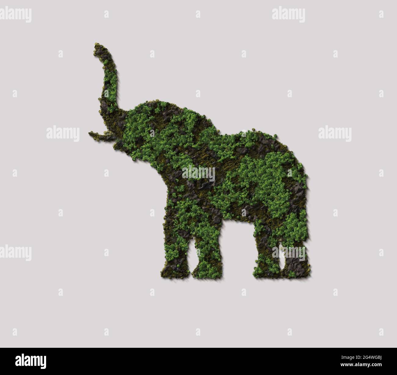 3D Green Elephant Concept. Tree or forest shape of elephant isolated on ...