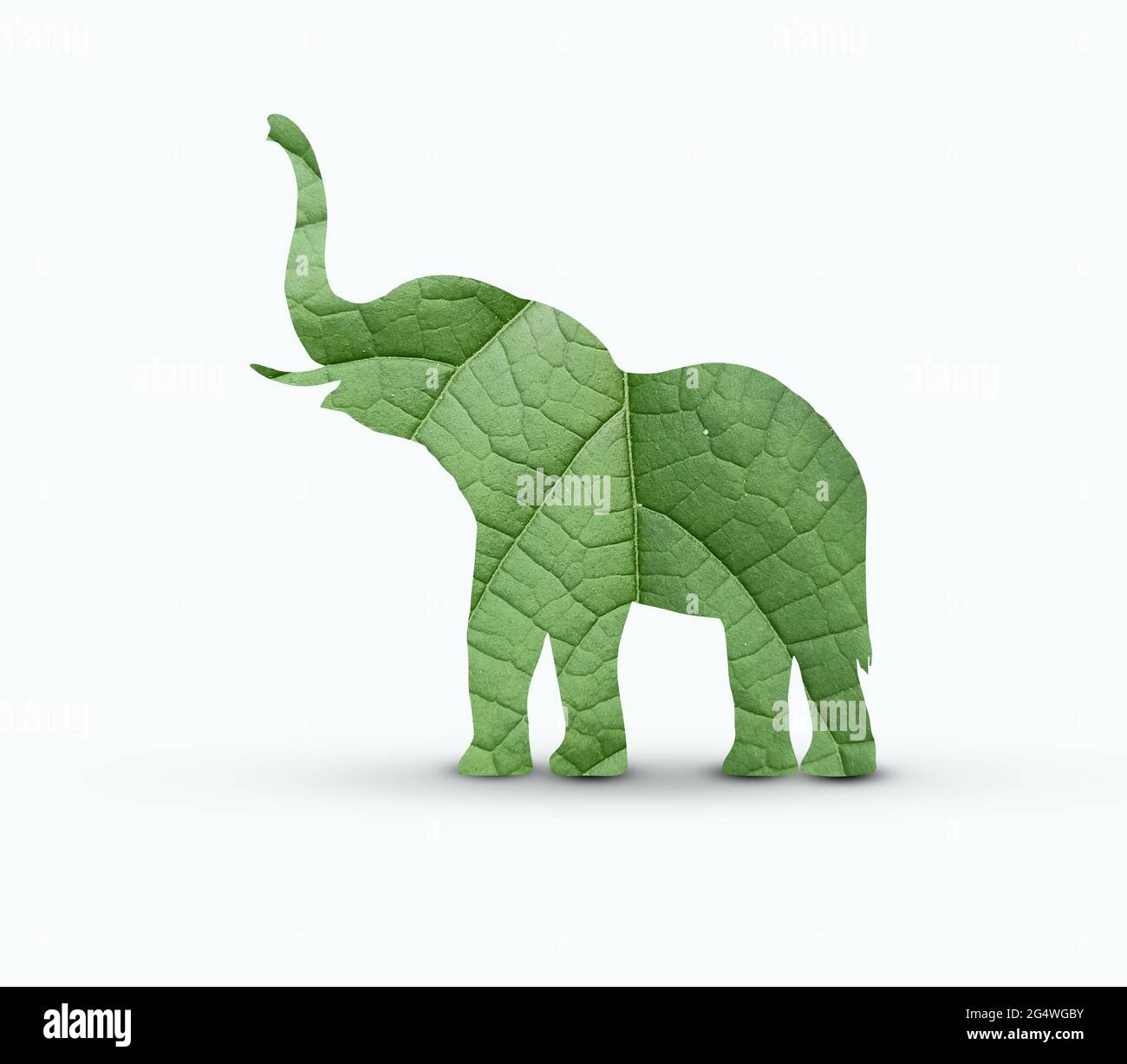 3D Green Elephant Concept. Leaf shape of elephant isolated on white ...