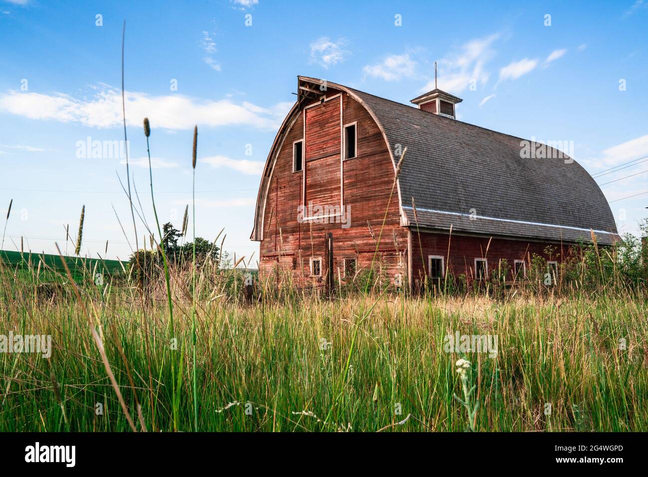 Abandoned old wooden red barn in rural farm landscape Stock Photo - Alamy