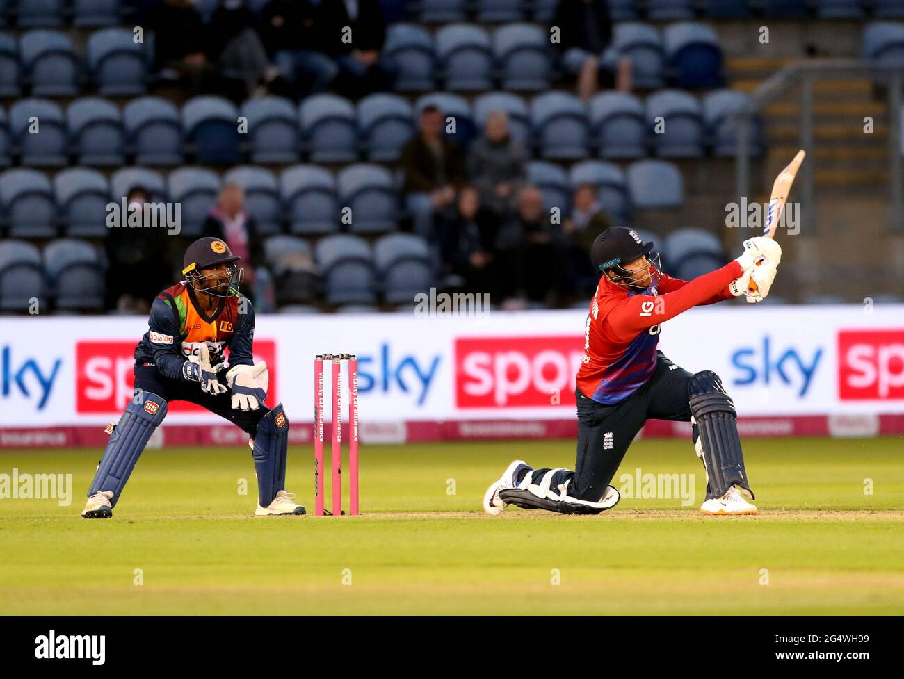 England's Jonny Bairstow hits a six during the Twenty20 International ...