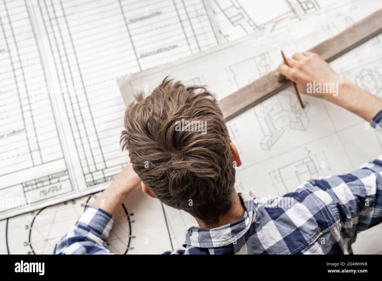 overhead view of graphic designer draw a graph Stock Photo - Alamy