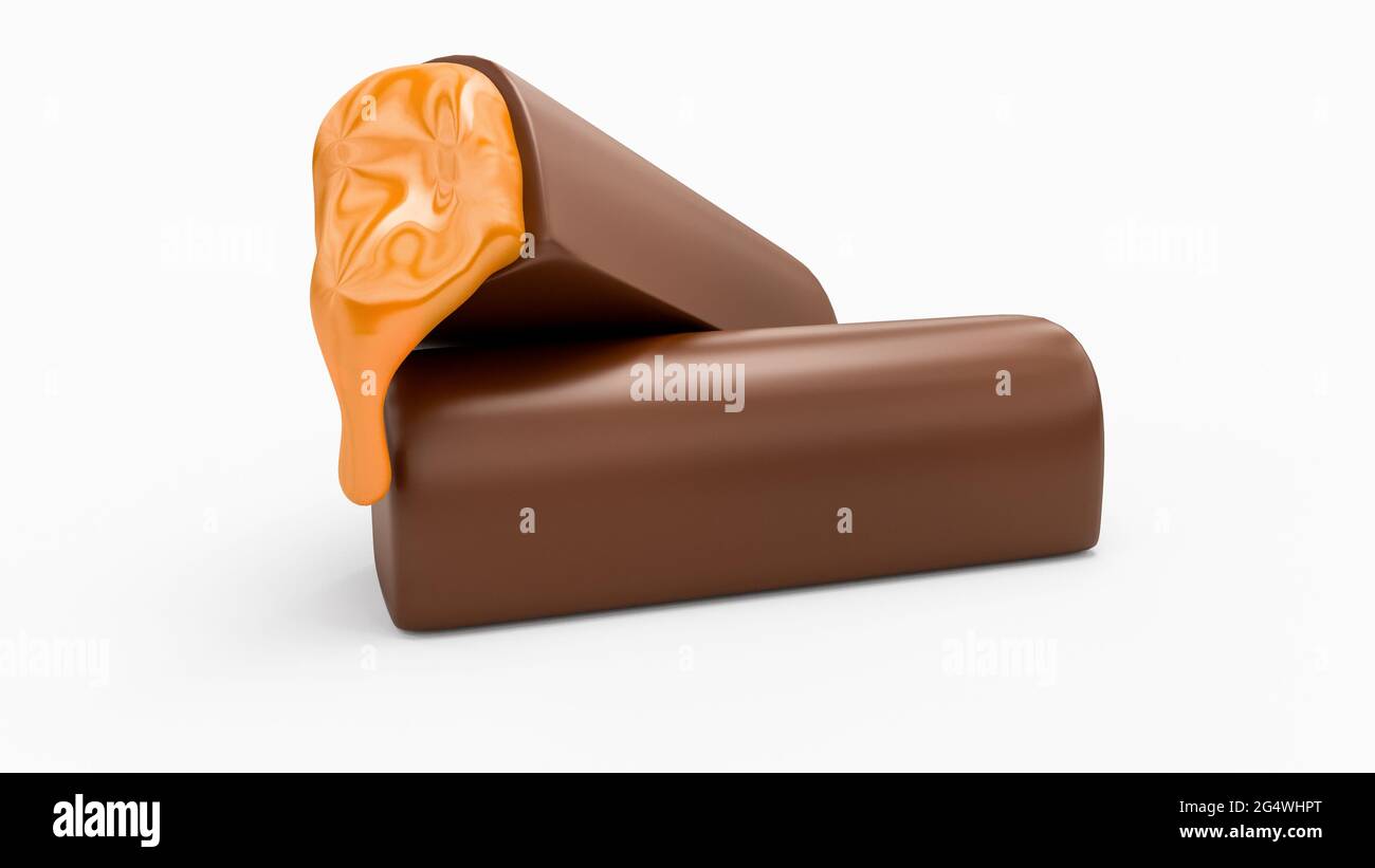 Illustration of chocolate stick bars with caramel filling on an ...