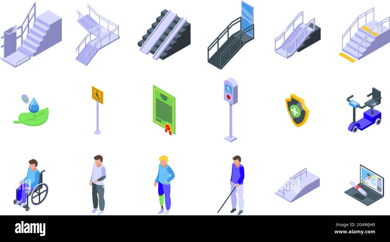 Accessible environment icons set. Isometric set of Accessible ...