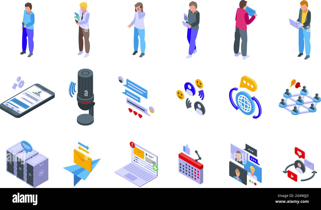 Messaging Network Icons Set Isometric Set Of Messaging Network Vector Icons For Web Design
